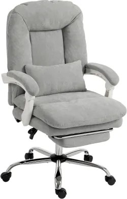 HOMCOM ergonomická kancelářská židle, naklápěcí sametové kancelářské křeslo s bederní opěrkou, výškově nastavitelné, světle šedá