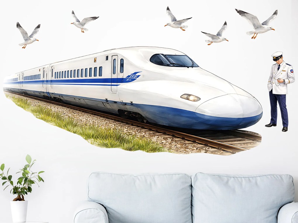 Vlak Shinkansen textilní přelepitelné samolepky na zeď arch 100 x 42 cm