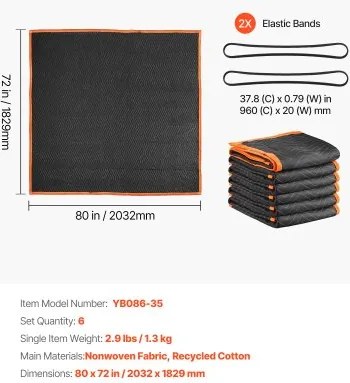 Stěhovací deky 6 ks VEVOR – 2032 × 1829 mm