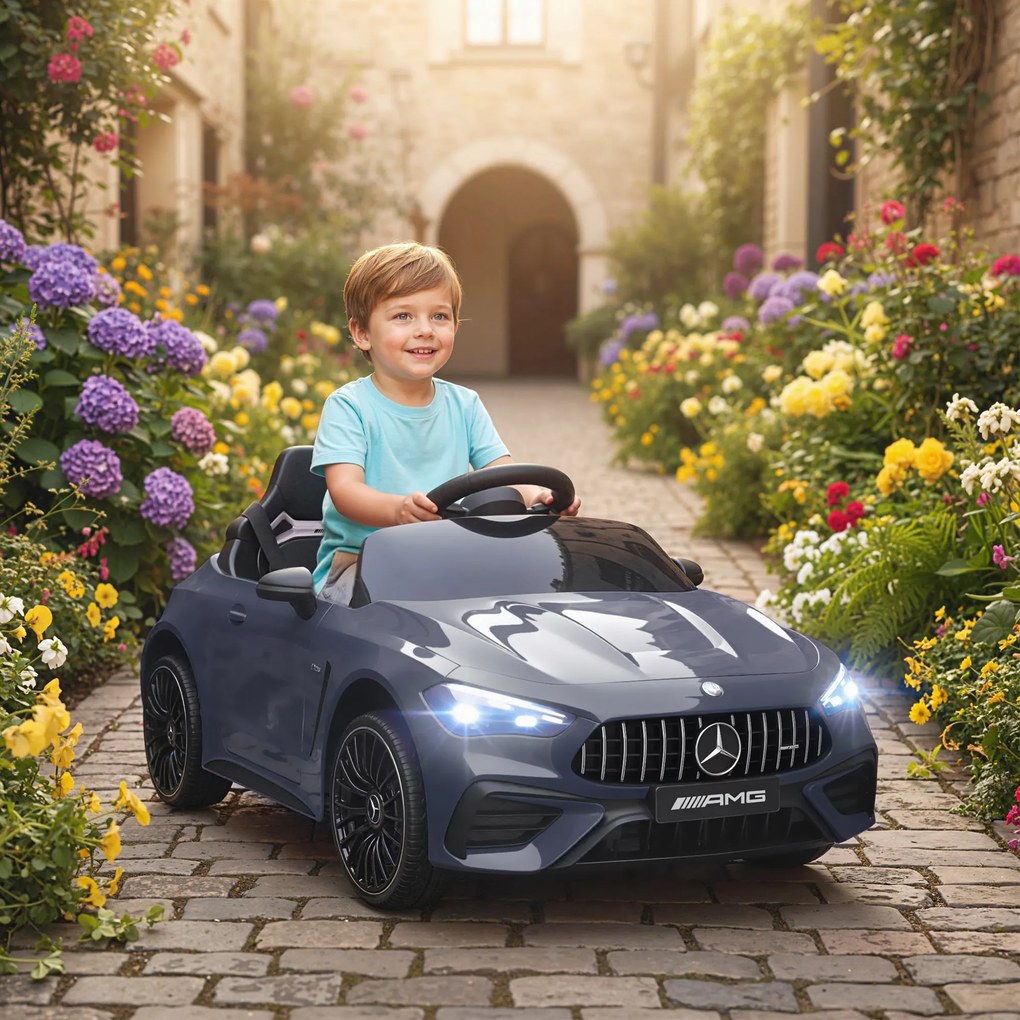 AIYAPLAY Dětské elektrické auto, design Mercedes, 12V motory, dálkové ovládání, LED světla, hudba, pro děti 3-6 let, šedá