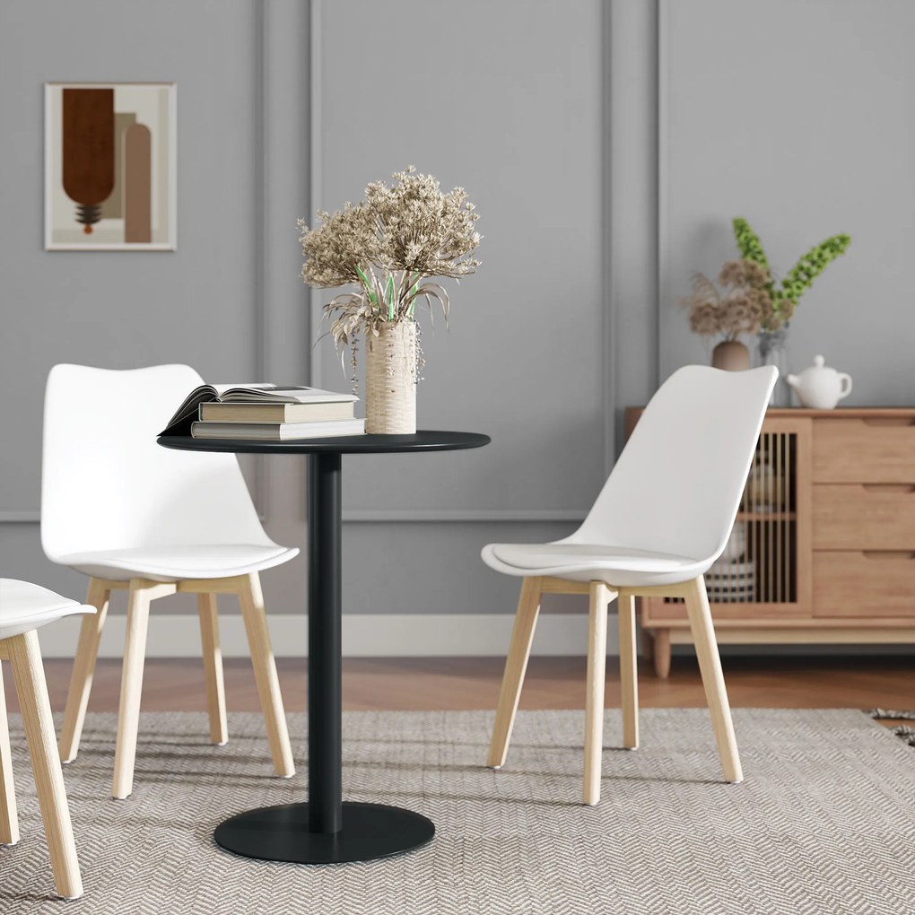 HOMCOM Jídelní stůl, Kulatý stůl pro 2 osoby, Moderní jídelní stůl do obývacího pokoje a zahrady, Ocel, Ø60 x 72 cm, Černý