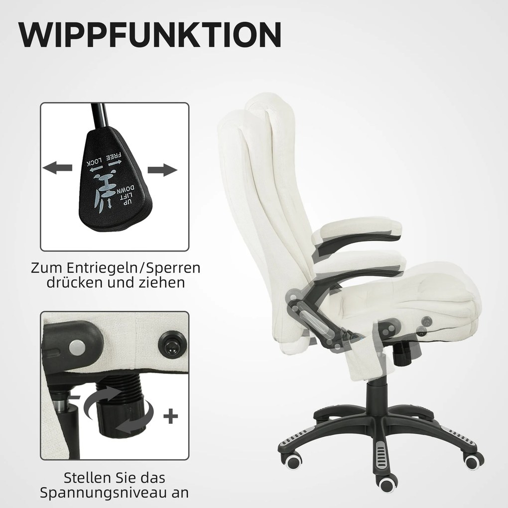 Vinsetto Ergonomická židle ke stolu s masážní funkcí, 68 x 72 x 110–120 cm, krémově bílá