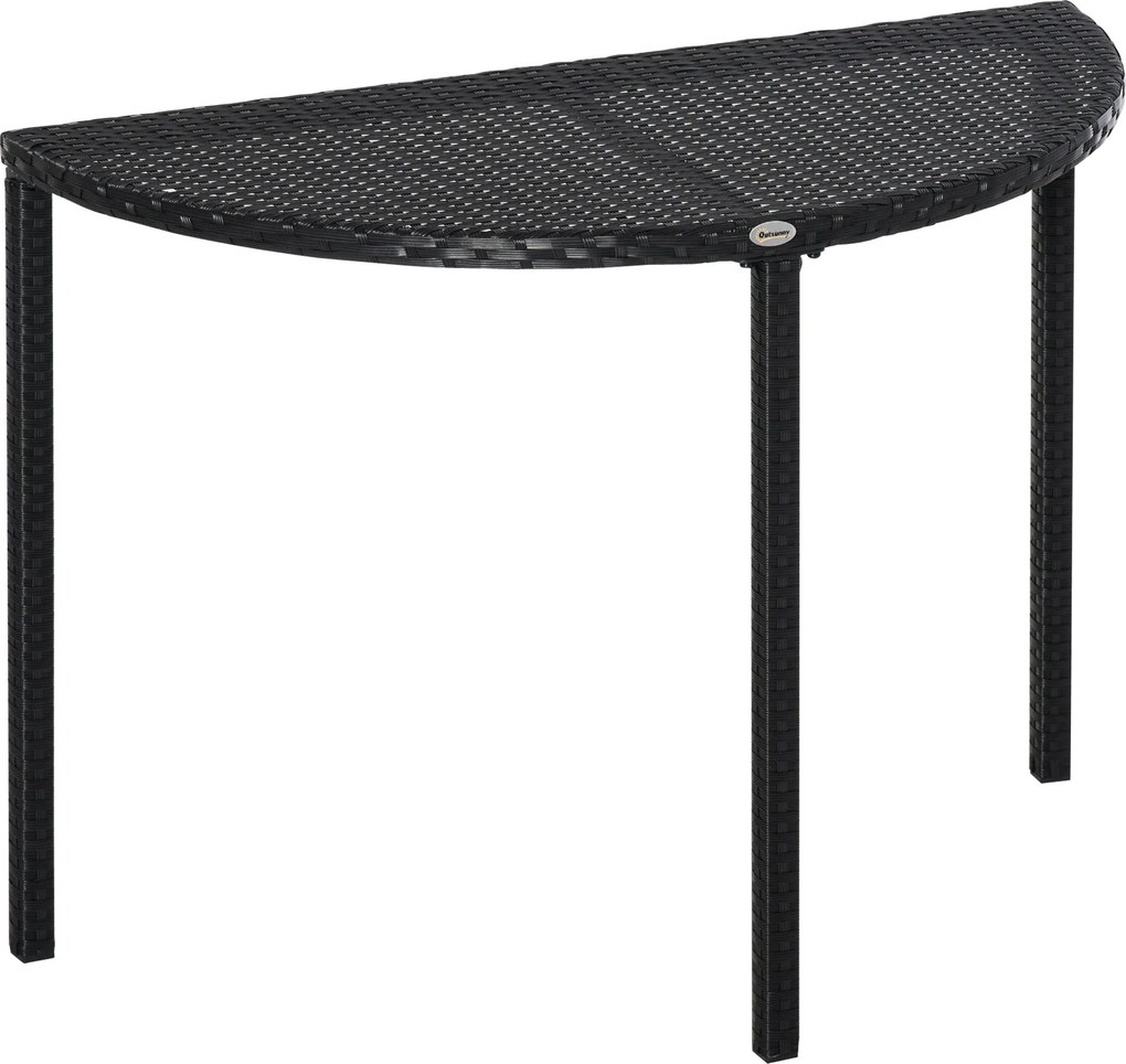 Outsunny Balkonový stůl - Zahradní boční stůl, venkovní nábytek, půlkruhový, polyrattan, kov, černá, 100 x 50 x 74 cm | Aosom