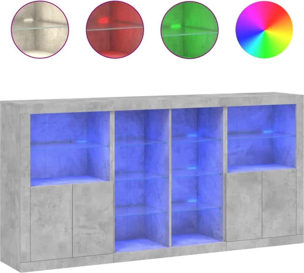 Příborník s LED osvětlením betonově šedý 202 x 37 x 100 cm 3209187