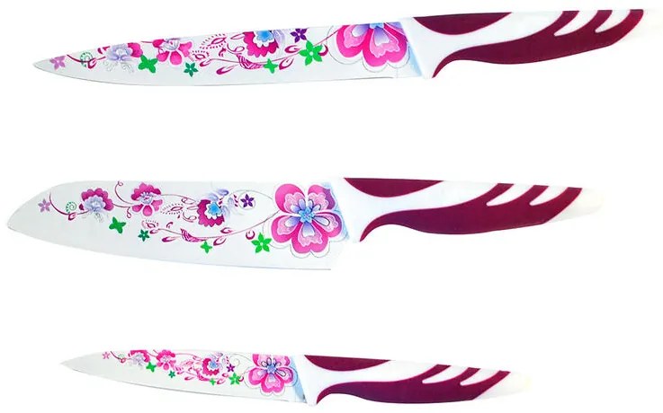 Sada nožů s květinovým dekorem 3 ks
