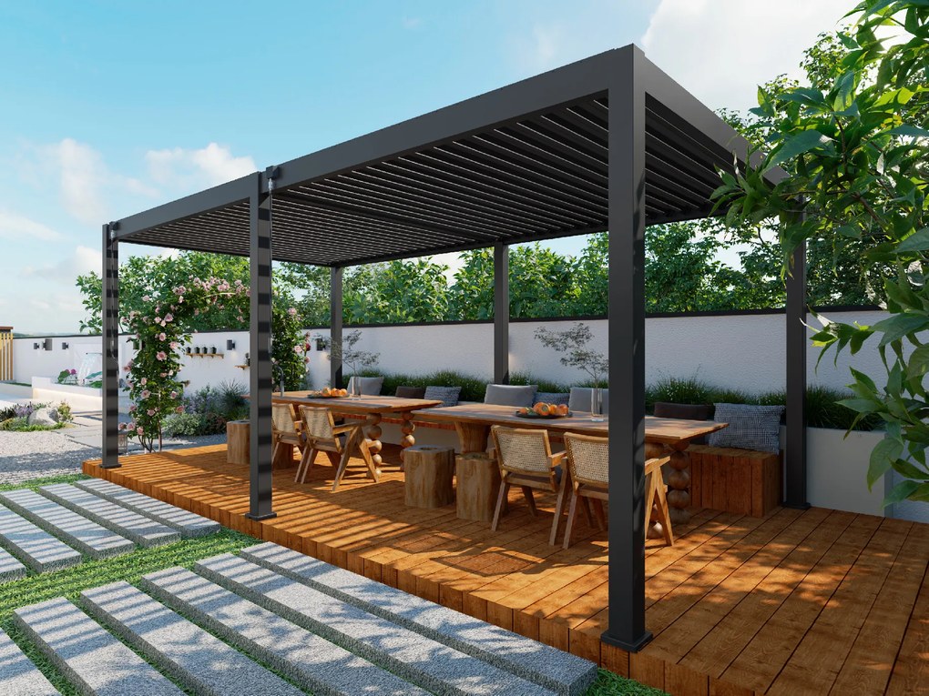 Outdoor Creations Hliníková pergola s lamelami ORION 360x720cm 6 stojek Barva: Antracit RAL 7015