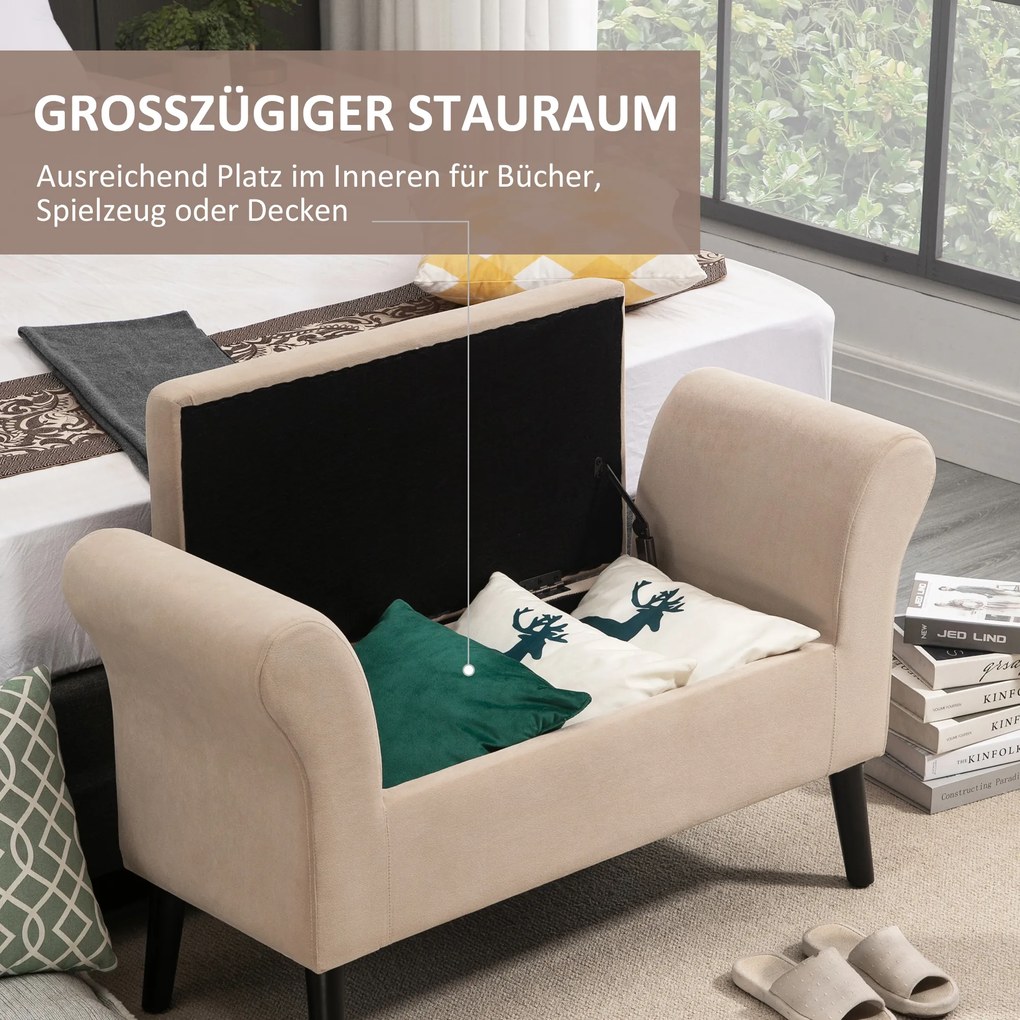 HOMCOM Lavice do obývacího pokoje Moderní čalouněná lavice s úložným prostorem, sametový polyester, kaučukové dřevo, područky, 115.5x43.5x66cm