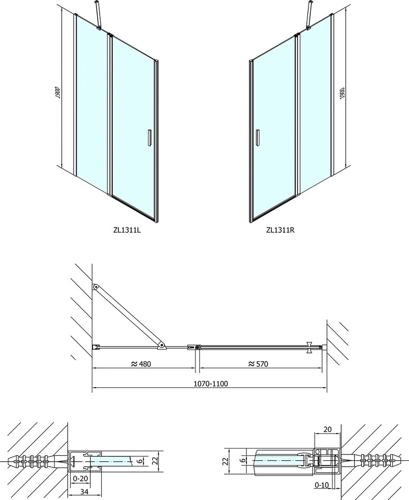 Polysan Polysan, ZOOM LINE sprchové dveře 1100mm, čiré sklo, ZL1311