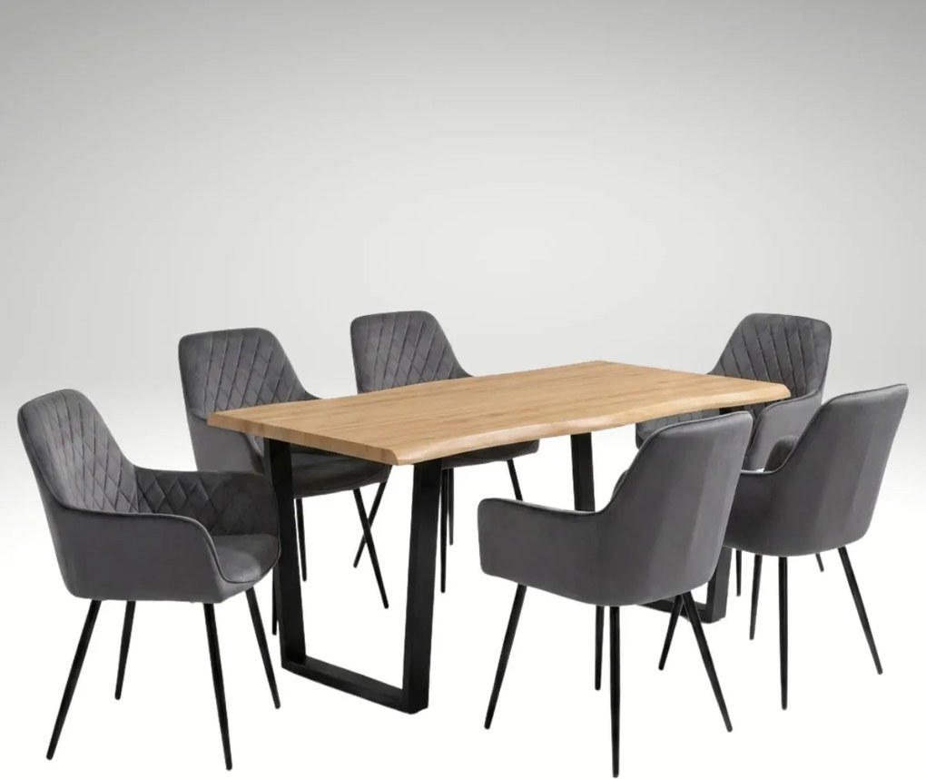 Vikio Jídelní set pro 6 osob 160x90 cm dub noha U šedá židle s područkami VJS166-6S