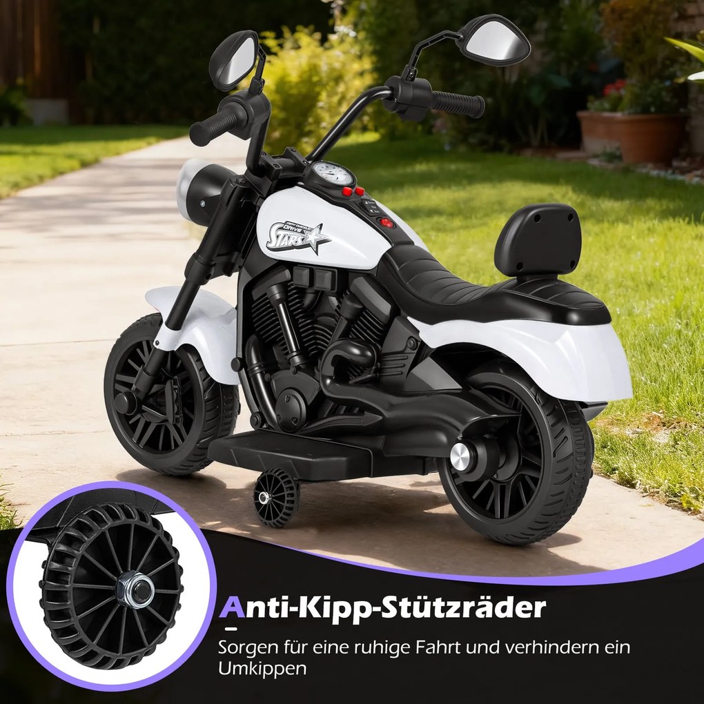 Costway 6 V dětský motocyklový chopper motorka s hudbou, předním nožním pedálem