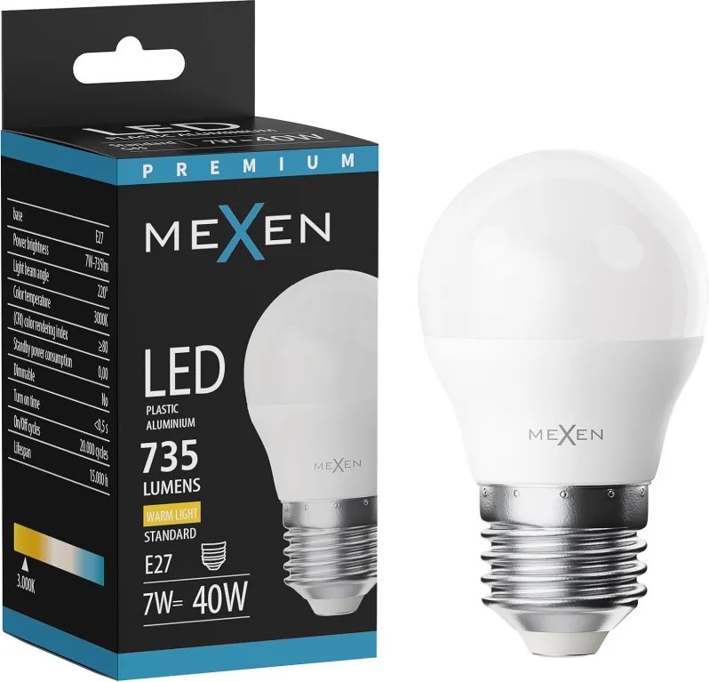 Mexen Nova, LED žárovka E27, G45, 7W, teplá - 3000K, 735 lm - L101-E27-0730-01