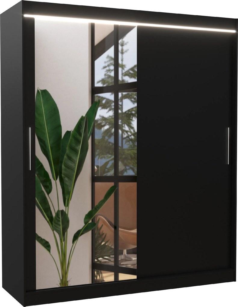 ADRK Furniture Posuvná skříň se zrcadlem a LED osvětlením TOM 180