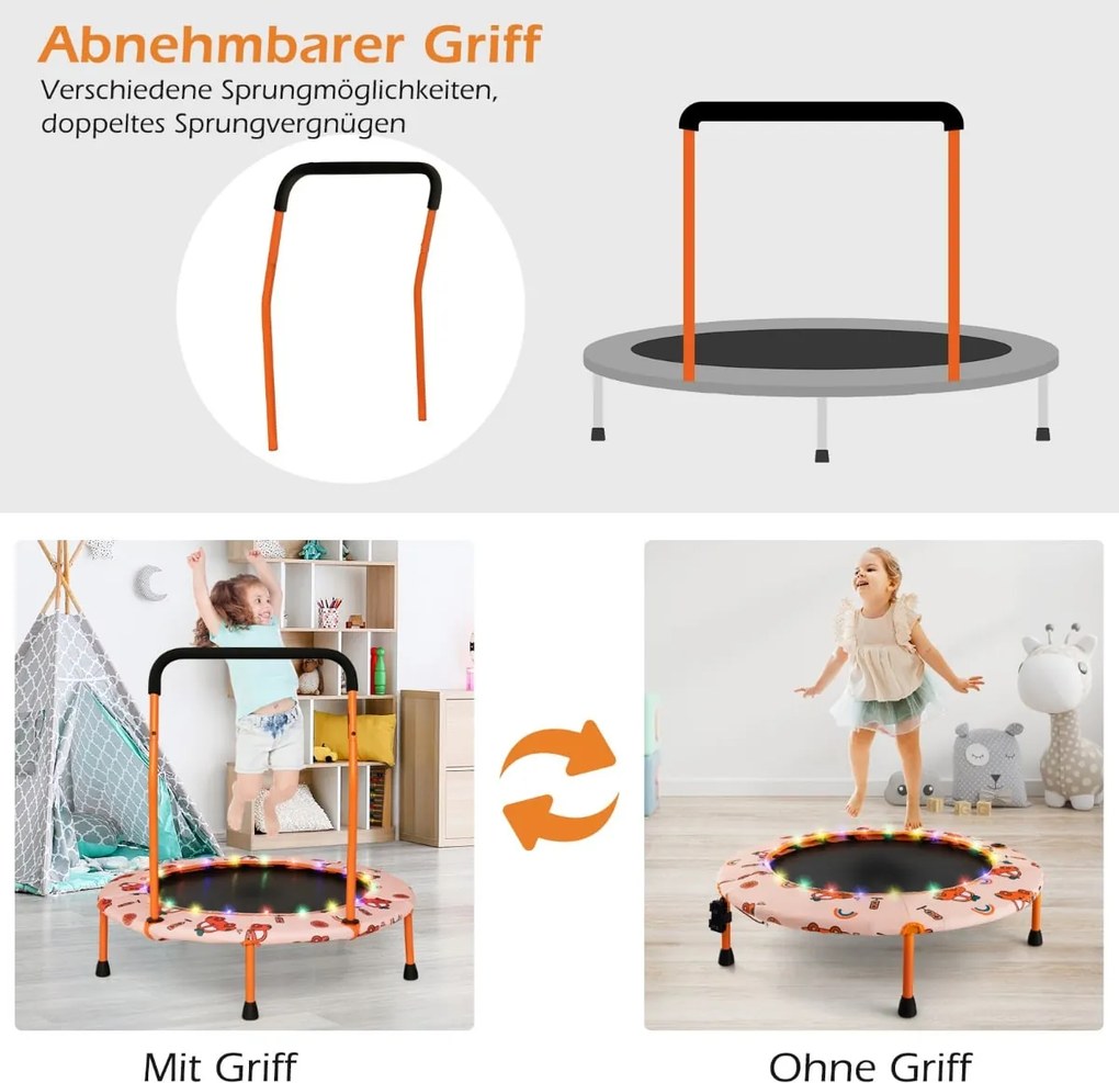 Costway Ø92 cm dětská trampolína mini trampolína s LED osvětlením – pomerančový