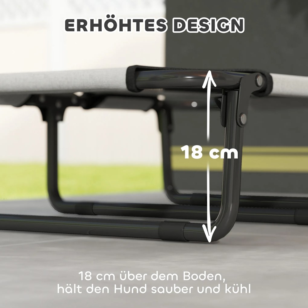 PawHut Vyvýšená Skládací Postel pro Psy - Outdoor Běžecká Postel s Prodyšným Síťovým Designem pro Malé a Střední Psy, Světle Šedá Oxford 75 x 51 x 18…