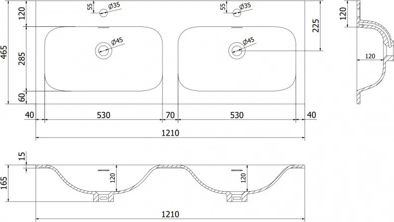 Mexen Vela, dvojumyvadlo pro zapuštění 121 x 46,5 cm, černá matná, 25231271D