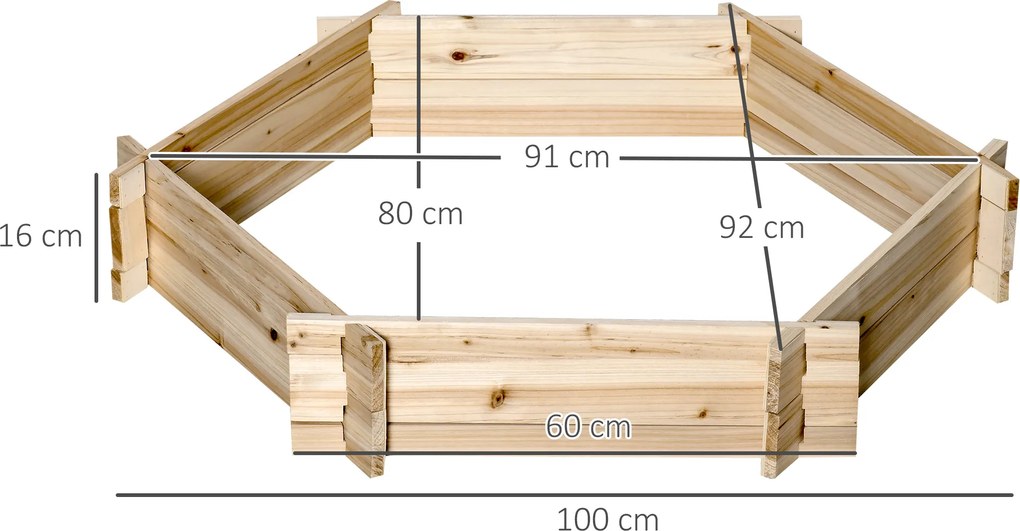 Outsunny šestihranný vyvýšený záhon DIY květináč Dřevěný květináč pro zahradu balkon Příroda 100 x 92 x 16 cm | Aosom