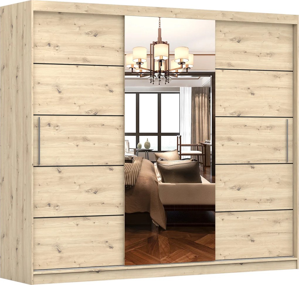 IDZ Šatní skříň ALBA I A se zrcadlem, 250 cm Barva dřeva: Černá + Dub Artisan