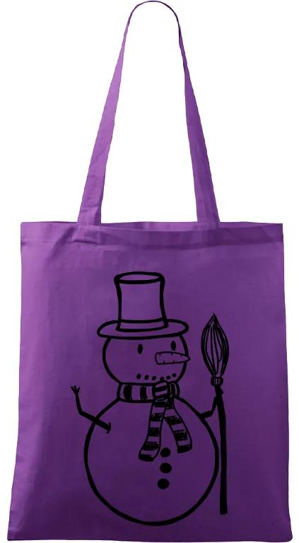 Plátěná taška Handy - Sněhulák - S koštětem Barva tašky: FIALOVÁ, Barva motivu: ČERNÁ