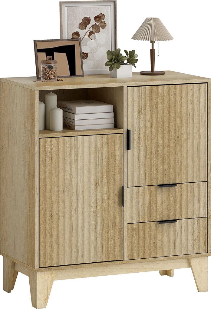 HOMCOM komoda se 2 dveřmi a 2 zásuvkami, Soft-Close, 80×40×90 cm, vzhled přírodního dřeva