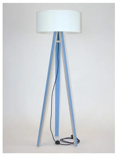Modrá stojací lampa s bílým stínítkem a černým kabelem Ragaba Wanda