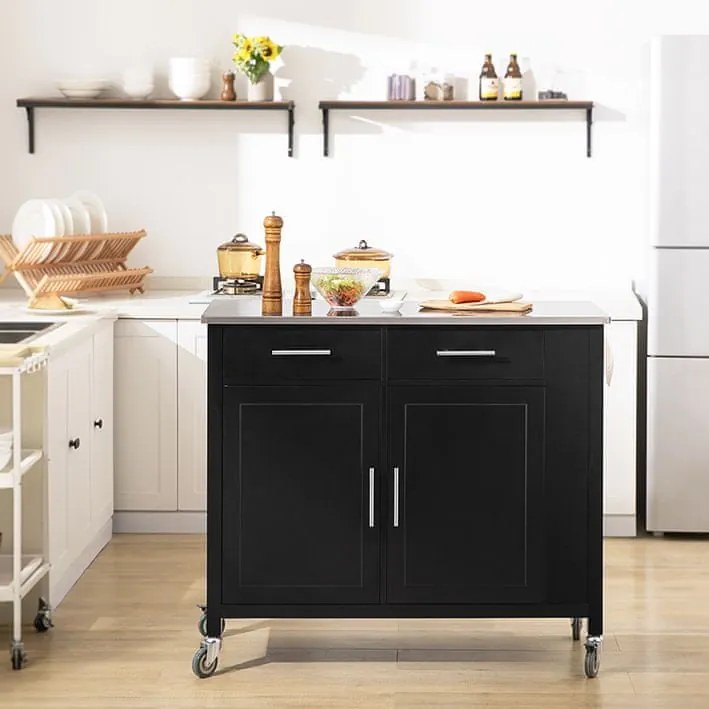 Sobuy SoBuy FKW108-SCH Kuchyňský vozík Kuchyňský ostrůvek Příborník Černý 107x94x46cm