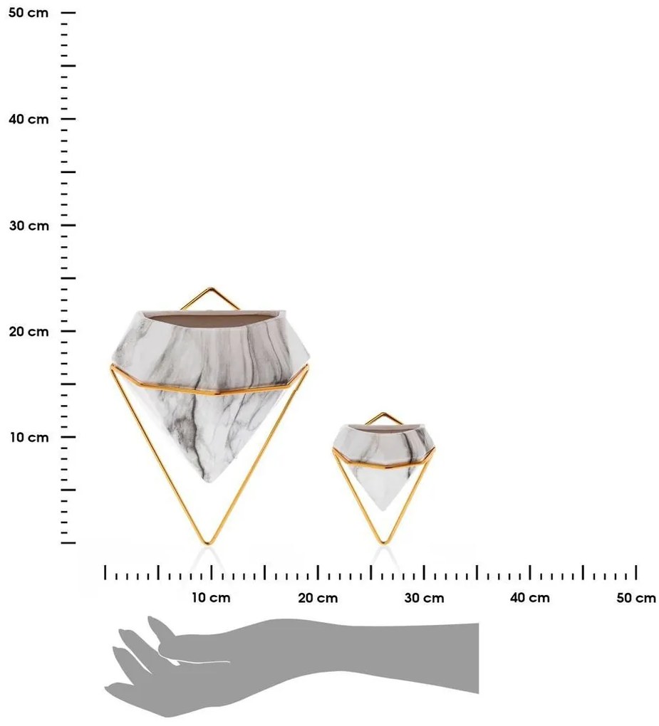 Nástěnné květináče Semela bílý mramor/zlaté