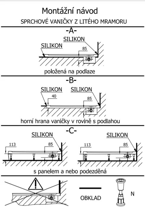 Polysan ARENA sprchová vanička z litého mramoru se záklopem, čtverec 90x90x4cm, bílá, 71601