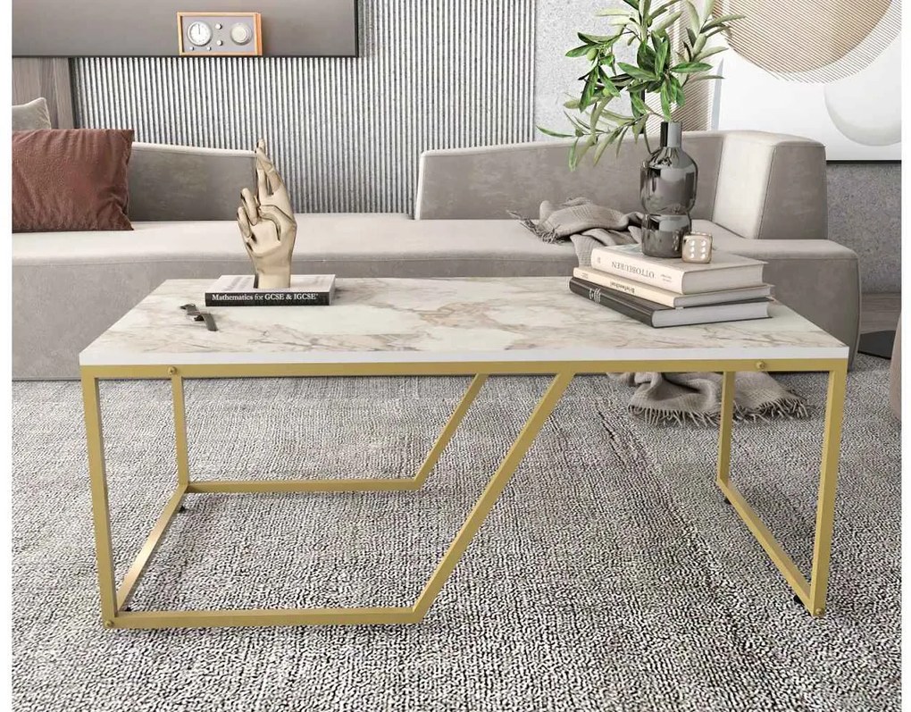 Designový konferenční stolek Waiola 120 cm bílý mramor / zlatý