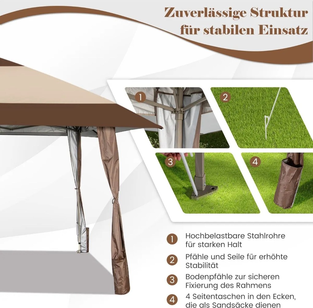 Costway 4 m x 4 m Patio Altán Canopy stan s koly, béžový