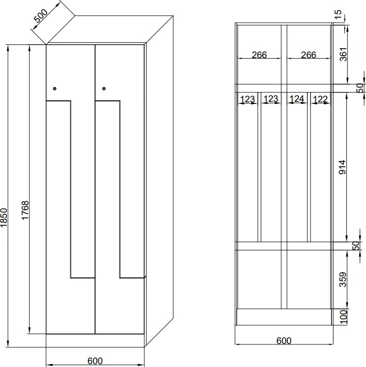 Kovová šatní skříňka S1 Z, 4 oddíly, 1850 x 600 x 500 mm, RFID zámek, tmavě šedé dveře