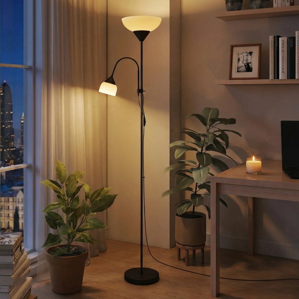 HOMCOM Stojací lampa s reflektorem, lampa matky a dítěte, vysoká lampa se 3 barevnými teplotami a flexibilním husím krkem, černá