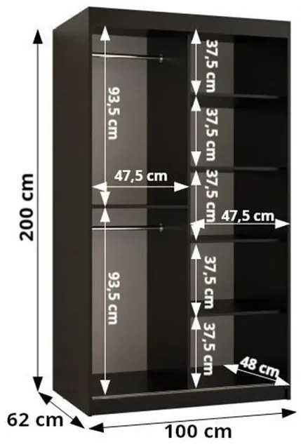 Šatní skříň Paproč 2 | 100 cm | černá