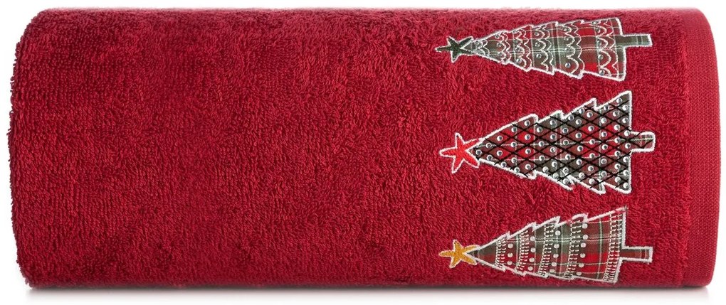 Bavlněný vánoční ručník červený se stromečky