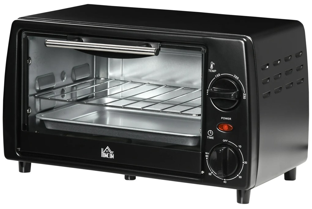 HOMCOM Mini trouba 10L 750W do 230°C s časovačem 60 min malá elektrická trouba včetně plechu a roštu 36,5x26x22 cm černá | Aosom.de