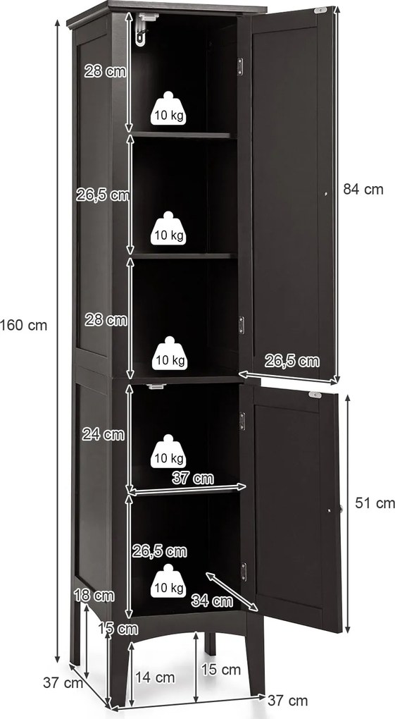 Costway Koupelnová skříňka s 5 přihrádkami a 2 lamelovými dvířky