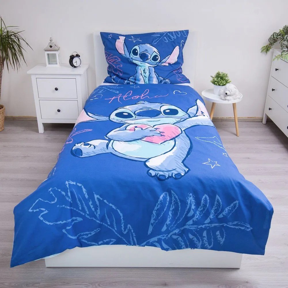 Modré bavlněné dětské povlečení na jednolůžko 140x200 cm Lilo & Stitch "Aloha" – Jerry Fabrics