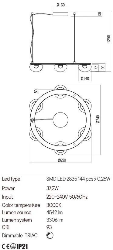 Redo Designové LED závěsné svítidlo SINCLAIR, ø74cm Barva: Černá