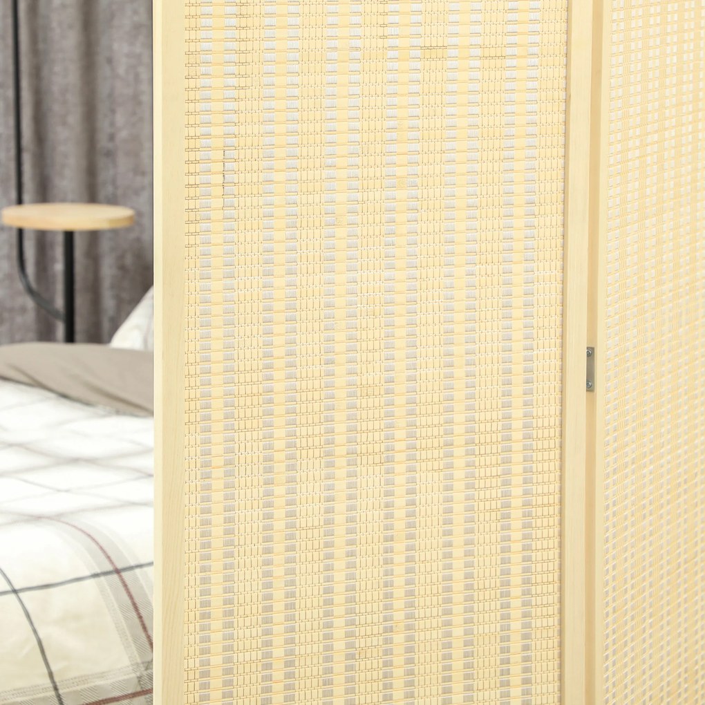 HOMCOM Interiérový dřevěný paravan 3 panely 135 x 180 cm Skladný rozdělovací separator pro obývací pokoj a ložnici, přírodní dřevo