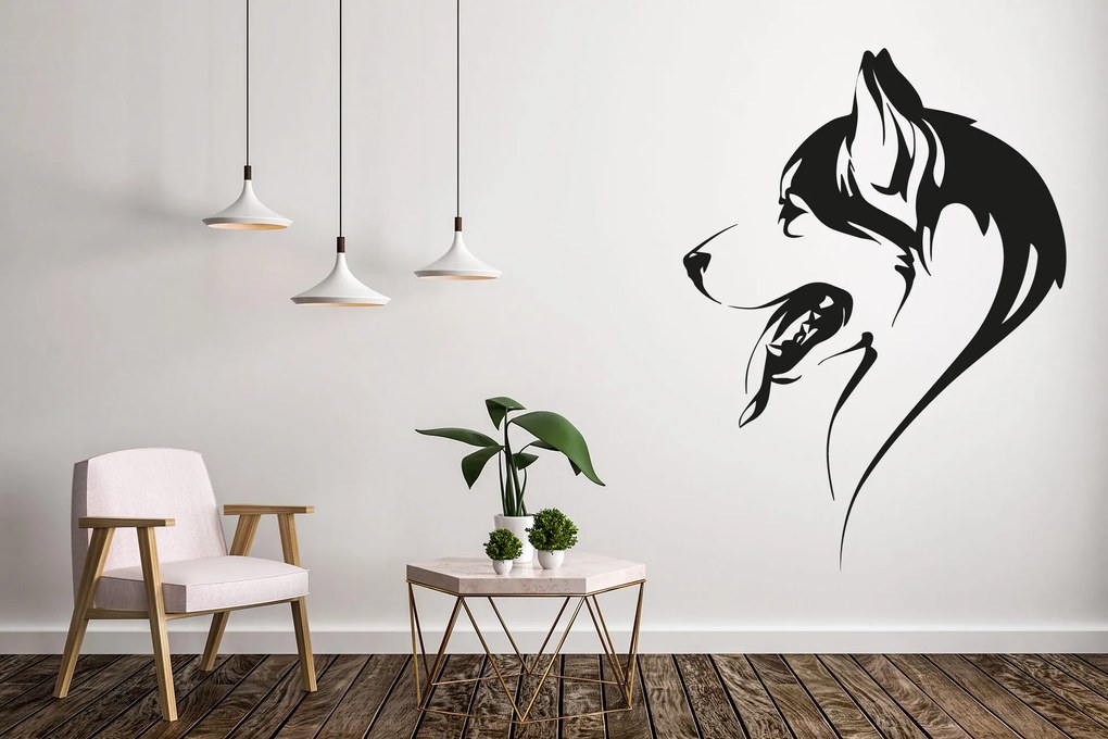 Lepy.cz Samolepka na zeď Pes - husky Velikost (šířka x výška): 40x54cm, Barevná varianta: Bílá