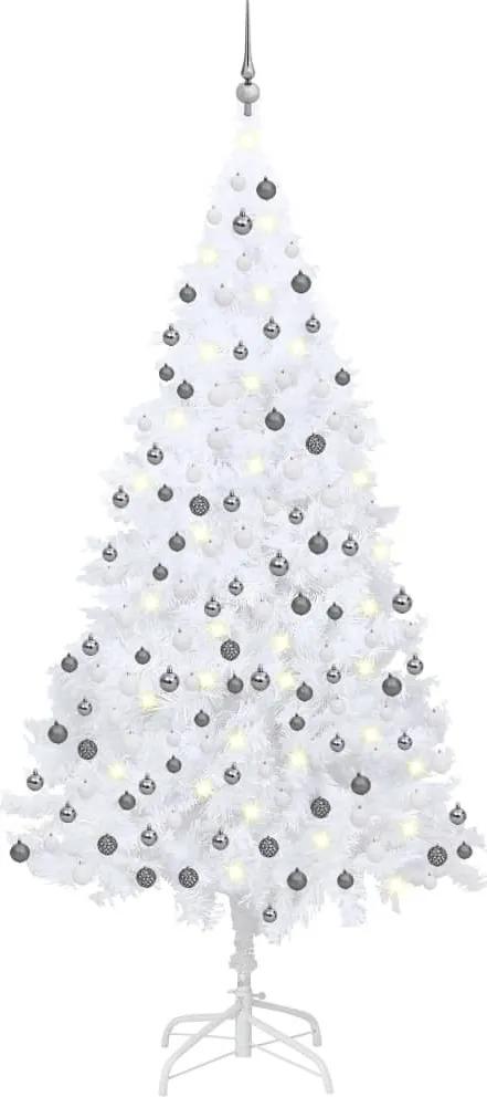 vidaXL Umělý vánoční stromek s LED a sadou koulí bílý 210 cm PVC [3077623] Barva: white and rose