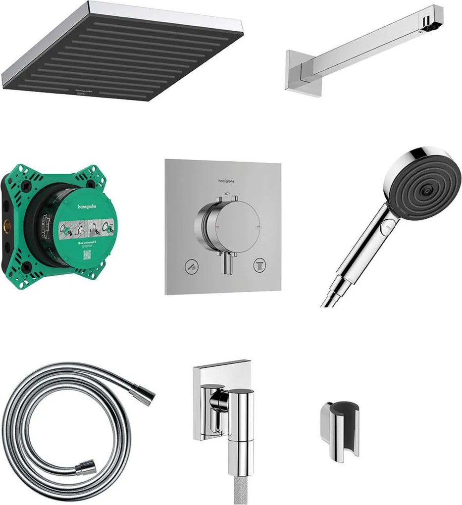 Hansgrohe Pulsify E - Sprchový set s termostatem pod omítku, s tělesem, 26x26 cm, EcoSmart, chrom 24625000