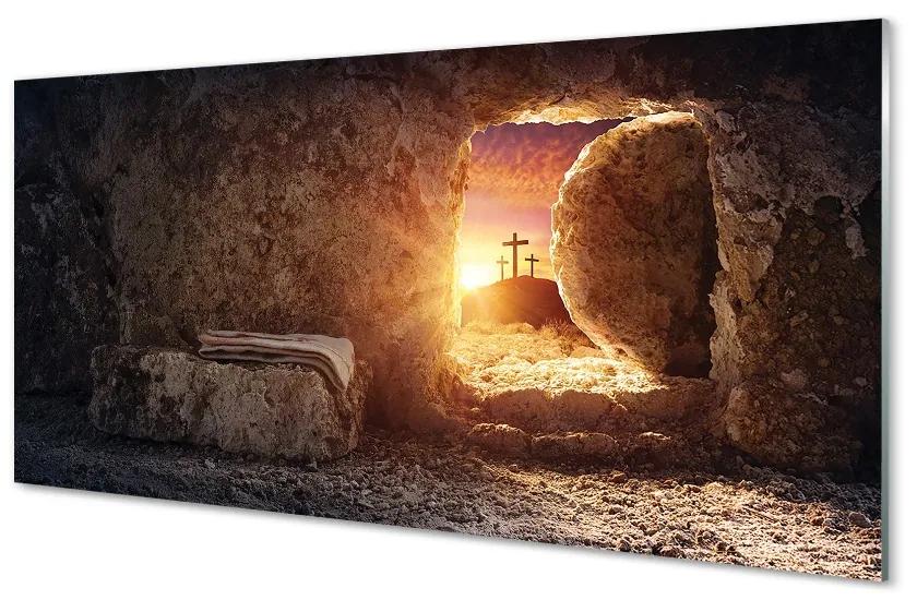 Obraz na skle Cave kříží slunce 125x50 cm
