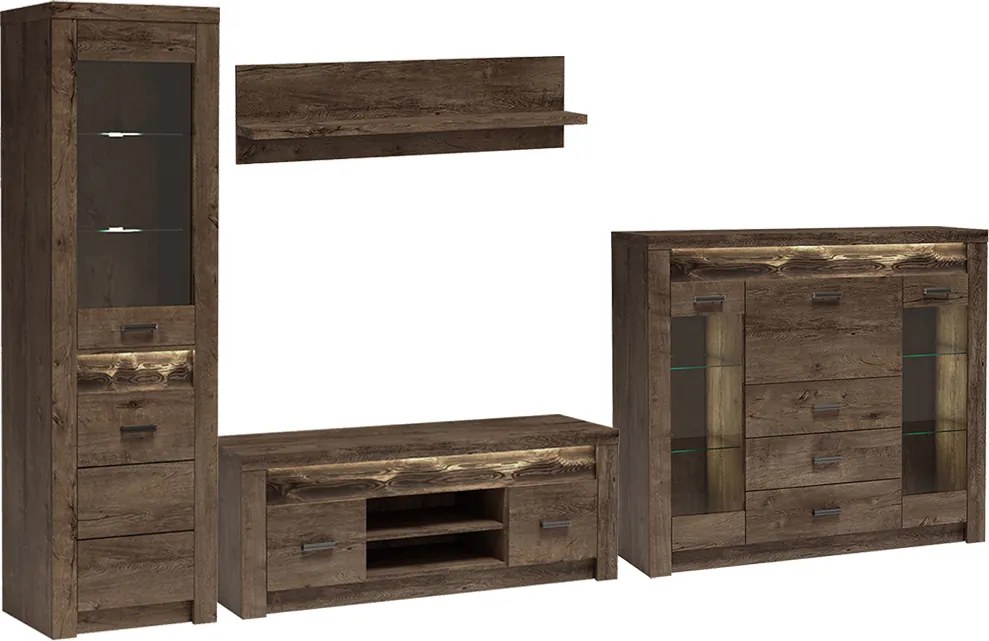 Obývací stěna INDIANAPOLIS t | sestava D | 330 cm | jasan tmavý