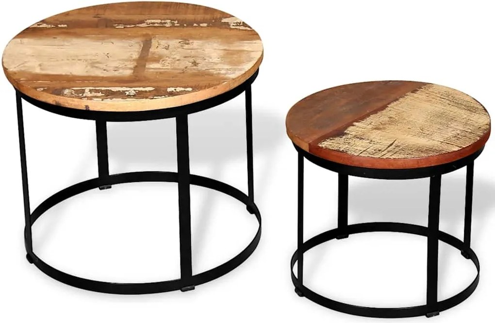 2 konferenční stolky masivní recyklované dřevo kulaté 40cm/50cm 244007