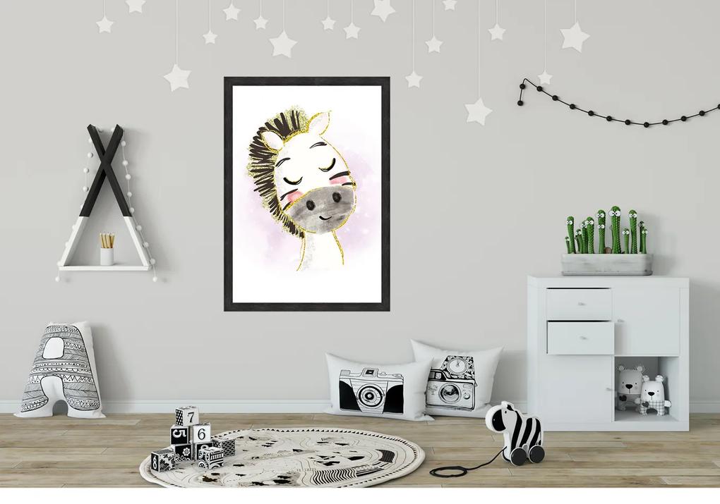 Plakát zvířátka zebra - Obraz, Plakát Velikost: A3 - 29,7x42 cm, Volba rámu: s bílým rámem, Dekorace: bez dekorací
