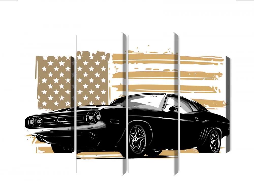 Vícedílný obraz Americké Svalové Auto S Pozadím Vlajky Usa Nedostatek Nedostatek Přírodní plátno 160x120