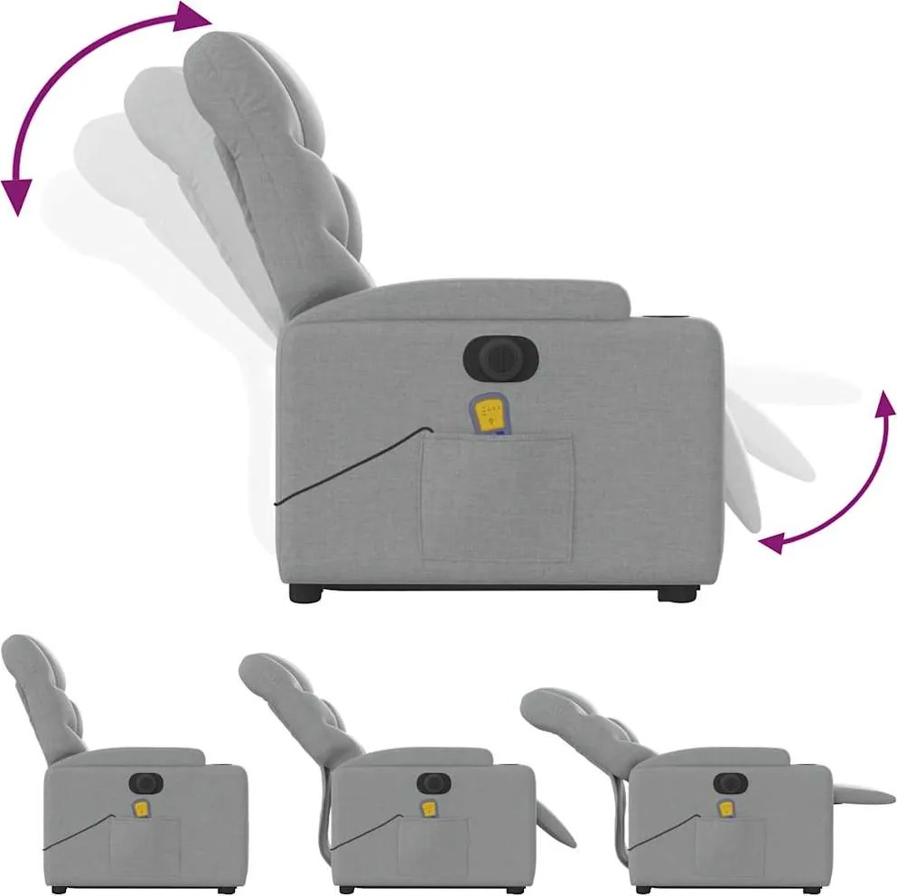 Elektrické zvedací masážní polohovací křeslo světle šedé textil 3204632