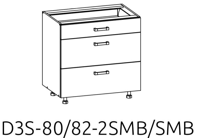 Spodní skřínka se 3 zásuvkami kuchyně Sole D3S-80/82-2SMB/SMB Barva korpusu skříněk: Šedá grenola, Barva dvířek: Bílá lesk.
