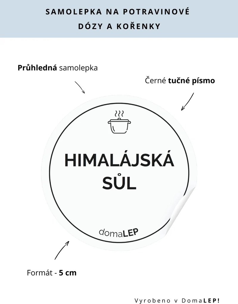 HIMALÁJSKÁ SŮL – průhledná samolepka na dózu, tučné písmo, 5 cm | DomaLEP
