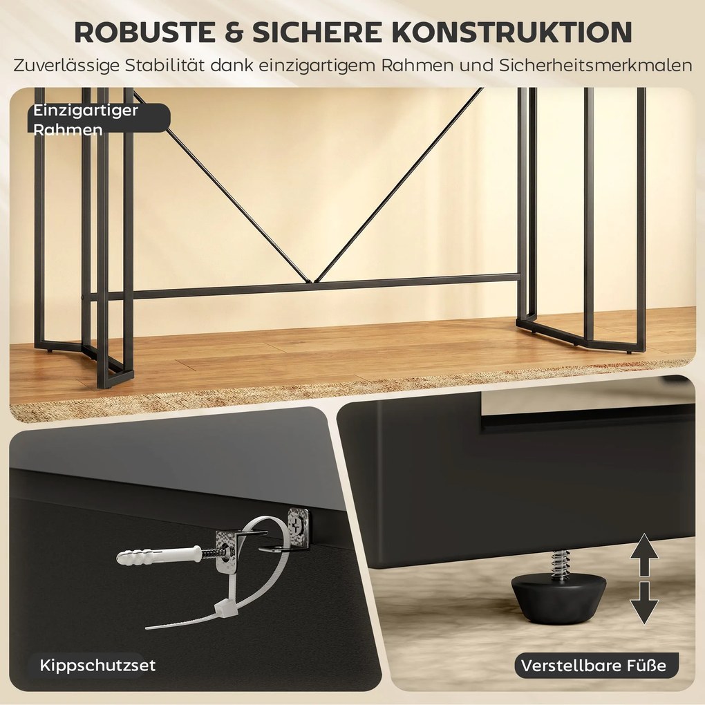 HOMCOM psací stůl s 2 zásuvkami, moderní design s kovovým rámem pro domácí kancelář a ložnici — 120 x 60 x 77 cm, černý